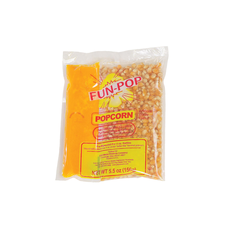 Gold Medal 2834 Fun Popcorn 4 oz Corn, Coconut Oil Blend, Salt Kits 36/CS